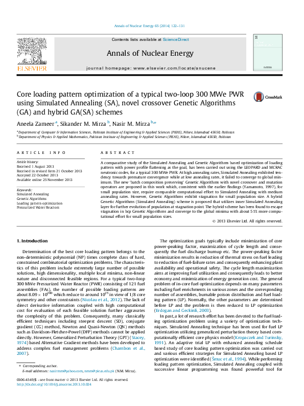 Pdf Core Loading Pattern Optimization Of A Typical Two Loop 300 Mwe Pwr Using Simulated 5483