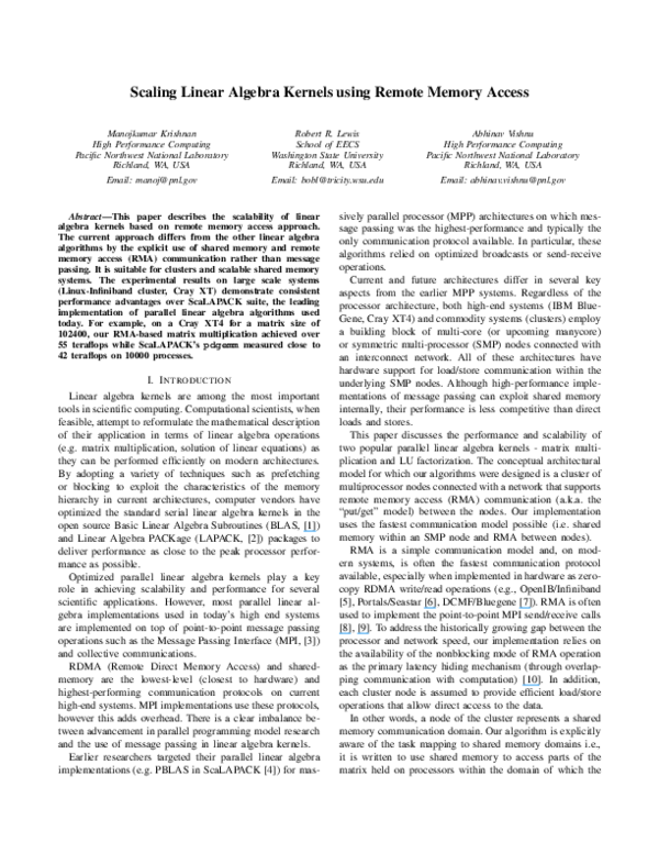(PDF) Scaling Linear Algebra Kernels Using Remote Memory Access