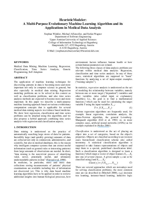 (PDF) Heuristicmodeler: A multi-purpose evolutionary machine learning algorithm and its ...