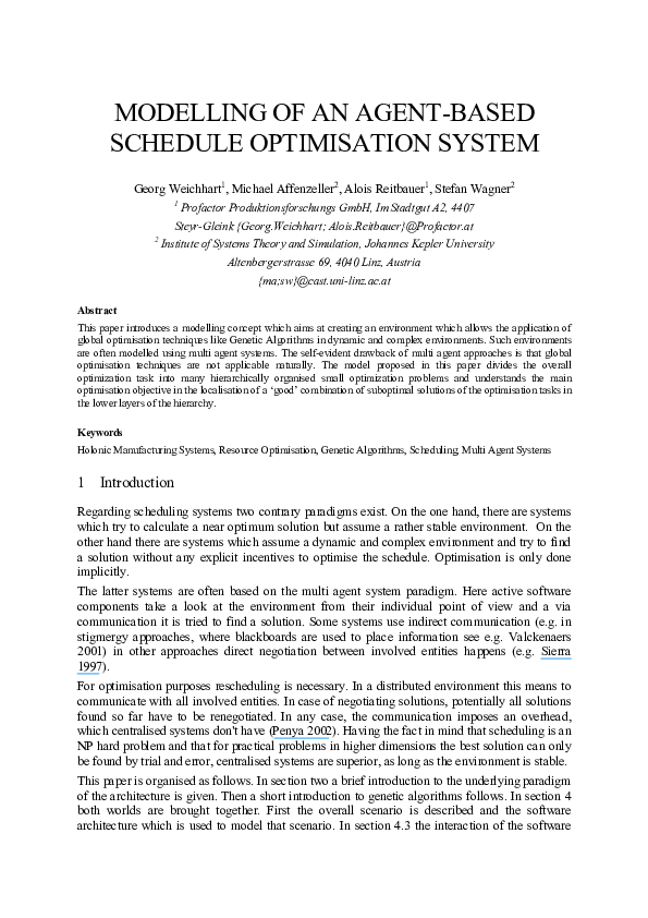(PDF) Modelling of an agent-based schedule optimisation system