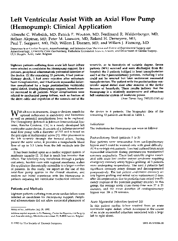 (PDF) Left ventricular assist with an axial flow pump (Hemopump ...
