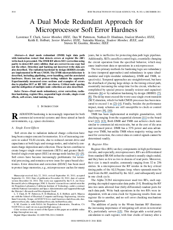 (PDF) A Dual Mode Redundant Approach for Microprocessor Soft Error Hardness