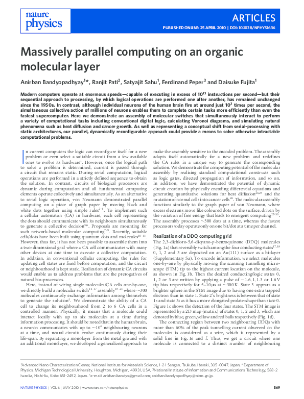 (PDF) Massively parallel computing on an organic molecular layer