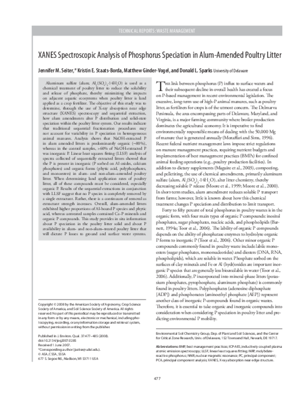 (PDF) XANES Spectroscopic Analysis of Phosphorus Speciation in Alum ...