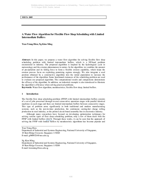 Pdf A Water Flow Algorithm For Flexible Flow Shop Scheduling With Intermediate Buffers