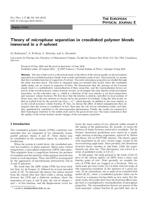 (PDF) Theory of microphase separation in crosslinked polymer blends ...