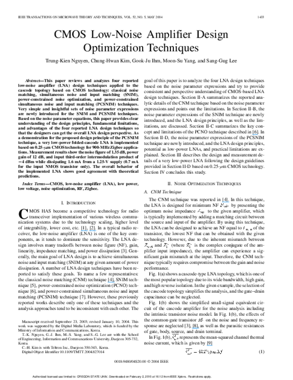 (PDF) CMOS low-noise amplifier design optimization techniques
