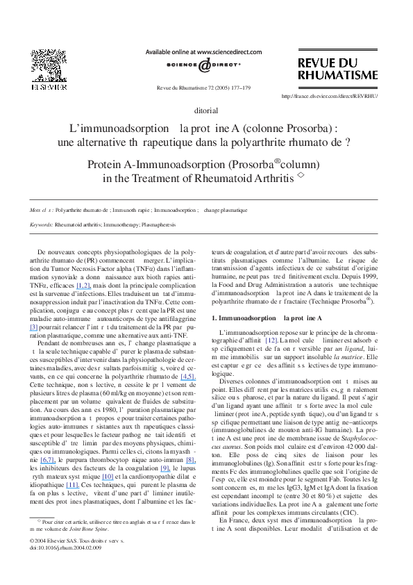 (PDF) Protein A-immunoadsorption (Prosorba® column) in the treatment of ...