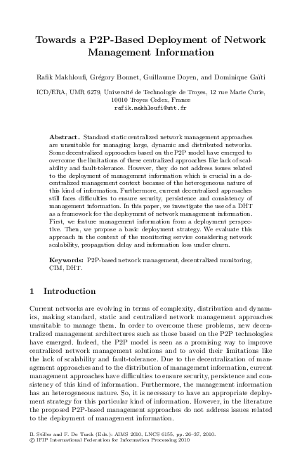 (PDF) Towards a P2P-Based Deployment of Network Management Information