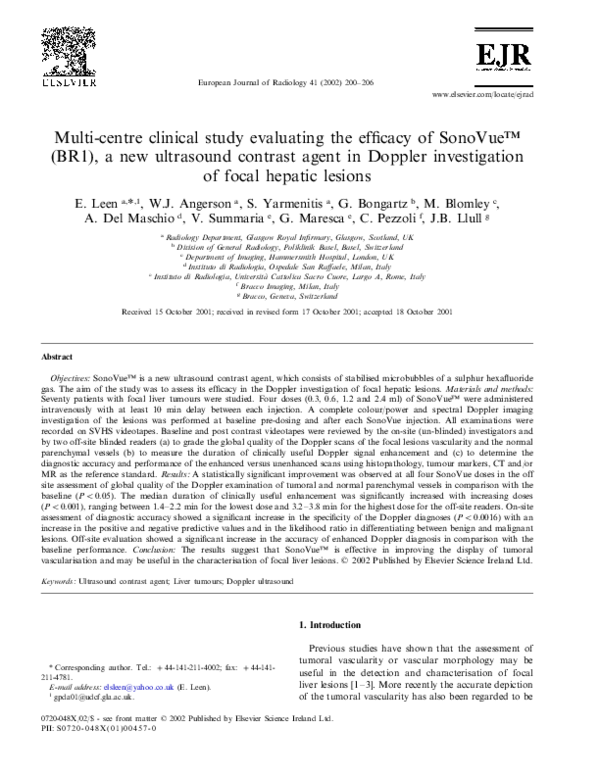 (PDF) Multi-centre clinical study evaluating the efficacy of SonoVue ...