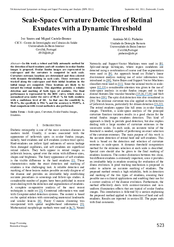 Pdf Scale Space Curvature Detection Of Retinal Exudates With A Dynamic Threshold