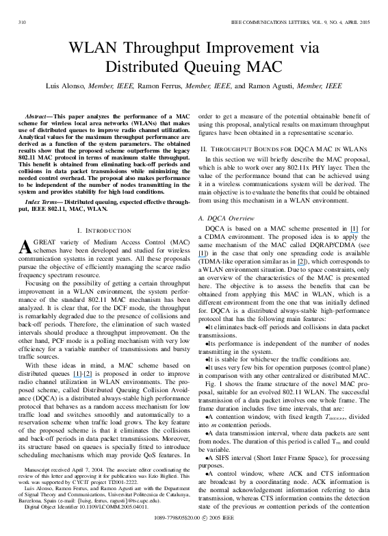 Pdf Wlan Throughput Improvement Via Distributed Queuing Mac 5149