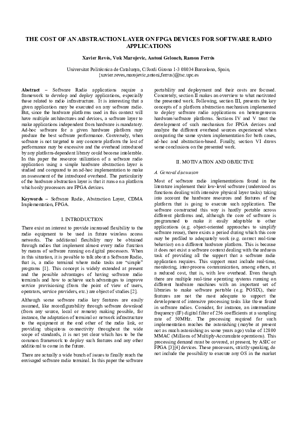 Pdf The Cost Of An Abstraction Layer On Fpga Devices For Software Radio Applications