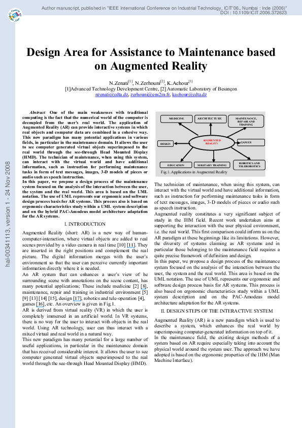 (PDF) Design Area for Assistance to Maintenance based on Augmented Reality