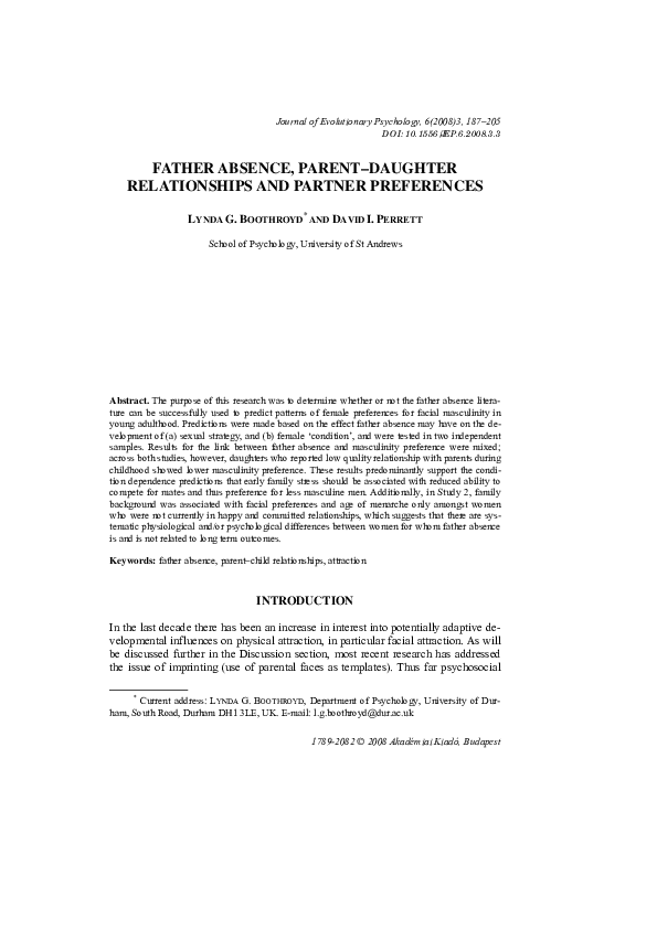 (PDF) Father absence, parent-daughter relationships and partner preferences