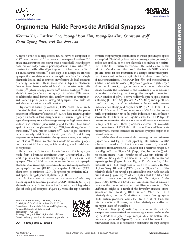 (PDF) Organometal Halide Perovskite Artificial Synapses