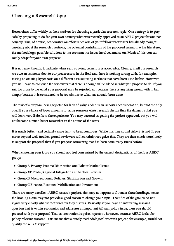 (PDF) Choosing a Research Topic