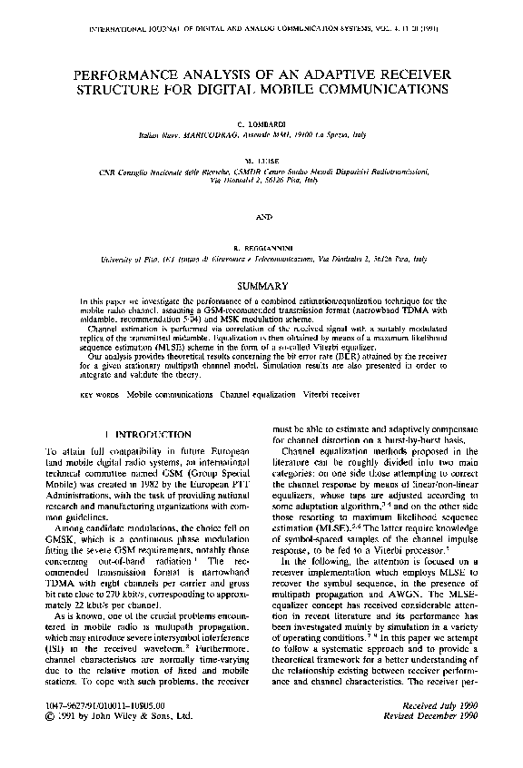 (PDF) Performance analysis of an adaptive receiver structure for ...