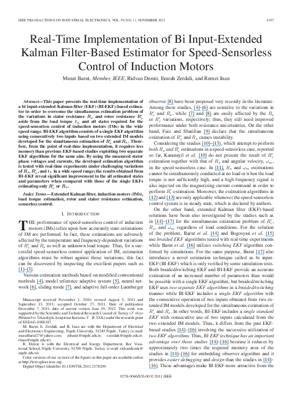 Pdf Real Time Implementation Of Bi Input Extended Kalman Filter Based