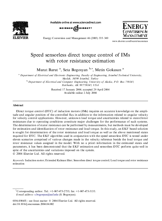 Pdf Speed Sensorless Direct Torque Control Of Ims With Rotor Resistance Estimation