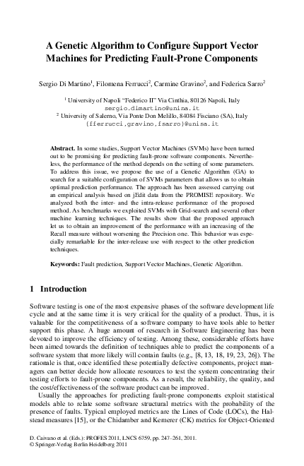 Pdf A Genetic Algorithm To Configure Support Vector Machines For Predicting Fault Prone Components