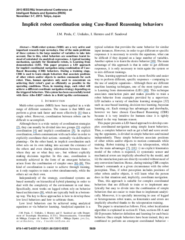 Pdf Implicit Robot Coordination Using Case Based Reasoning Behaviors