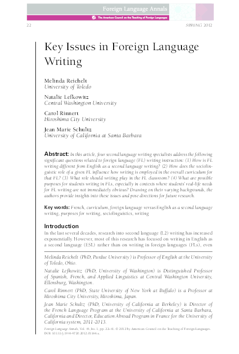 (PDF) Key Issues in Foreign Language Writing
