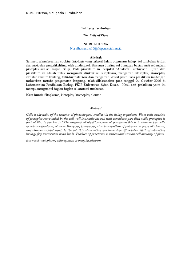 (PDF) Perbedaan Sel Hidup dan Sel Mati pada Tumbuhan (The Difference of ...