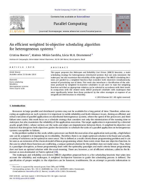 Pdf An Efficient Weighted Bi Objective Scheduling Algorithm For