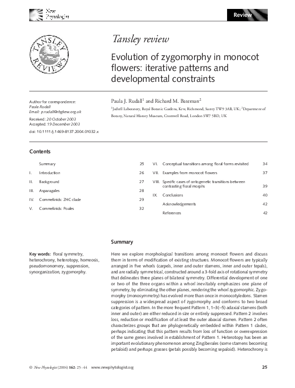 (PDF) Evolution of zygomorphy in monocot flowers: iterative patterns ...