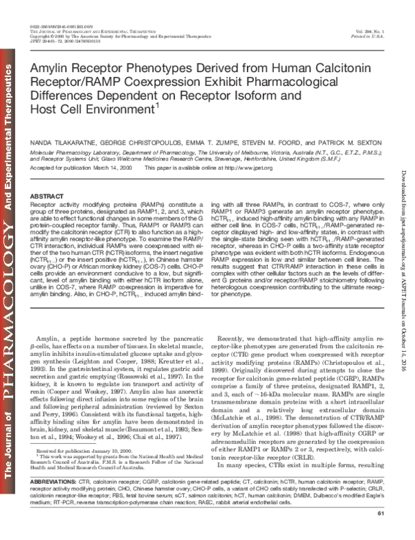 (PDF) Amylin Receptor Phenotypes Derived from Human Calcitonin Receptor ...