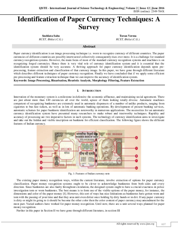 PDF Identification Of Paper Currency Techniques A Survey IJSTE pdf-identification-of-paper-currency-techniques-a-survey-ijste
