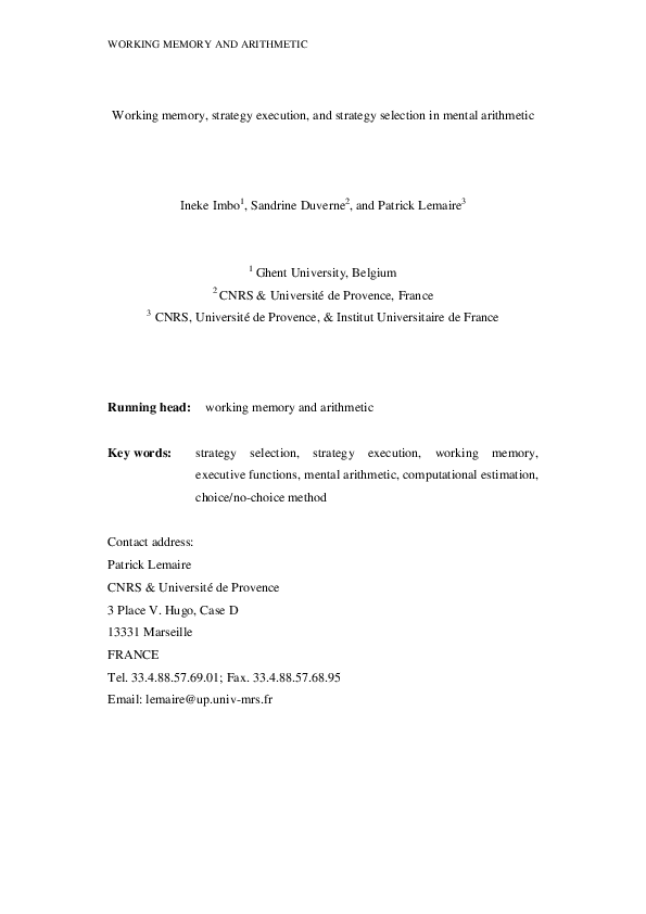 (PDF) Working memory, strategy execution, and strategy selection in ...
