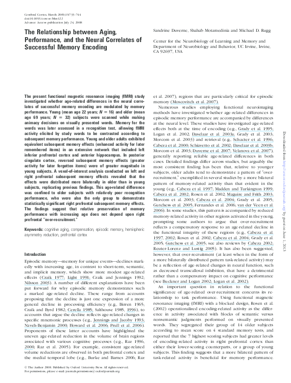 (PDF) The Relationship between Aging, Performance, and the Neural ...