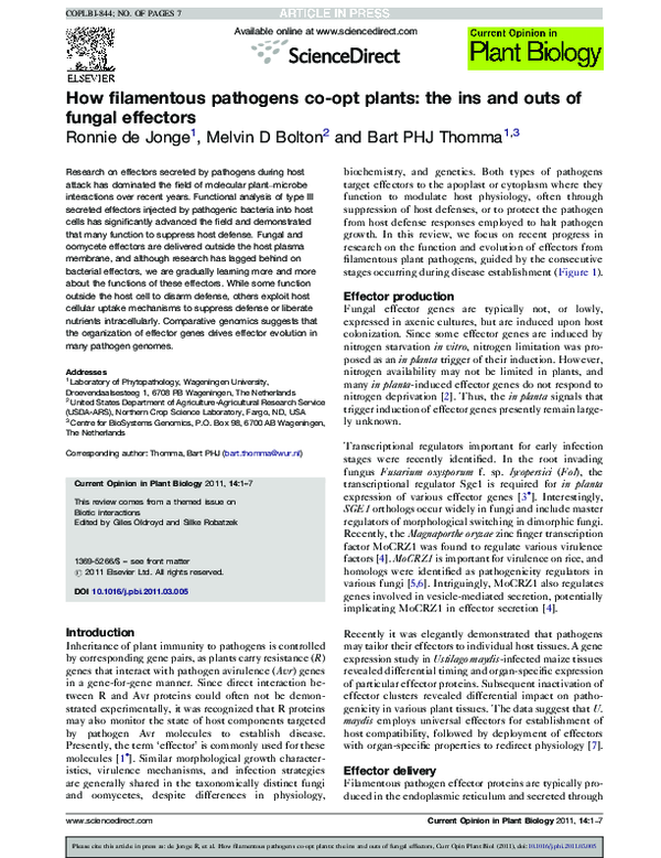 (PDF) How filamentous pathogens co-opt plants: the ins and outs of ...