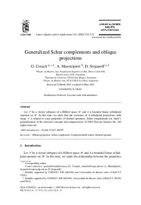 (PDF) Generalized Schur complements and oblique projections