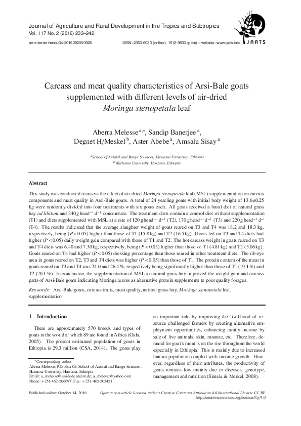 (PDF) Carcass and meat quality characteristics of Arsi-Bale goats ...