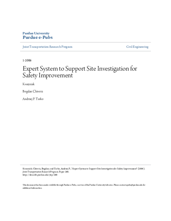 (PDF) Expert System to Support Site Investigation for Safety Improvement