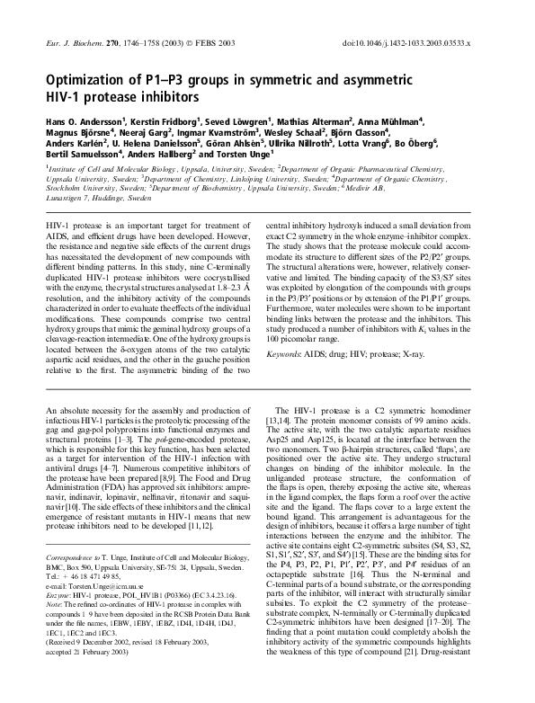 (PDF) Optimization of P1-P3 groups in symmetric and asymmetric HIV1 ...
