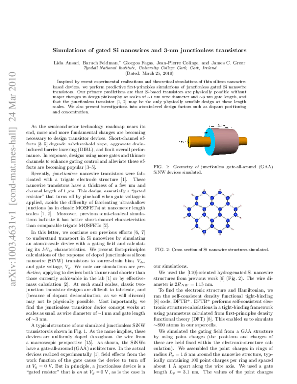 (PDF) Simulation of junctionless Si nanowire transistors with 3 nm gate length