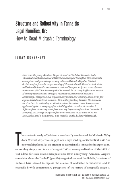 (PDF) Structure and Reflectivity in Tannaitic Legal Homilies, Or: How ...
