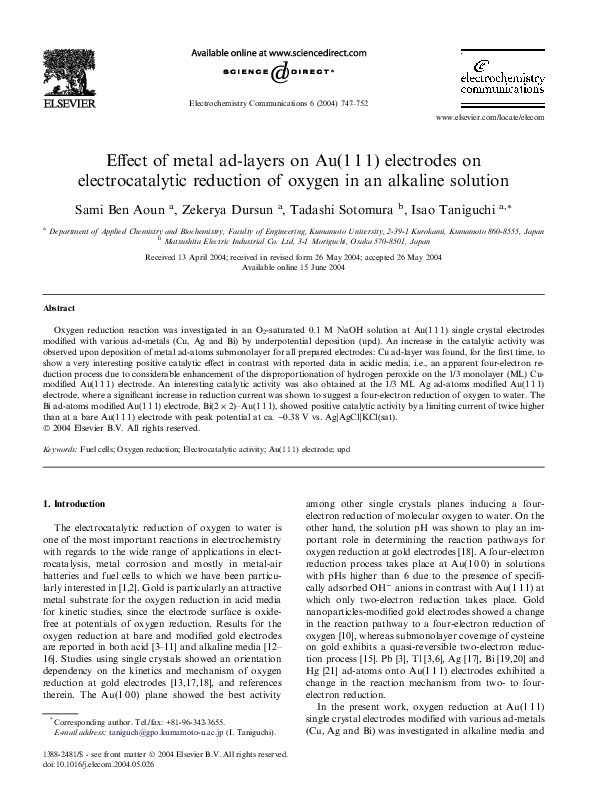 (PDF) Effect of metal ad-layers on Au(111) electrodes on electrocatalytic reduction of oxygen in ...