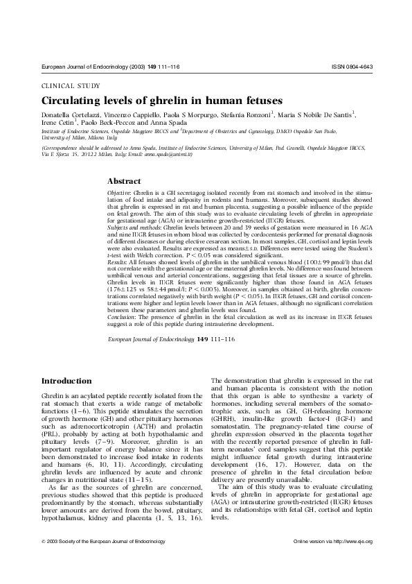 (PDF) Circulating levels of ghrelin in human fetuses