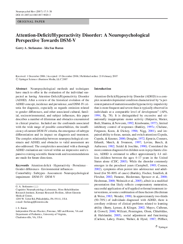 (PDF) Attention-Deficit/Hyperactivity Disorder: A Neuropsychological ...