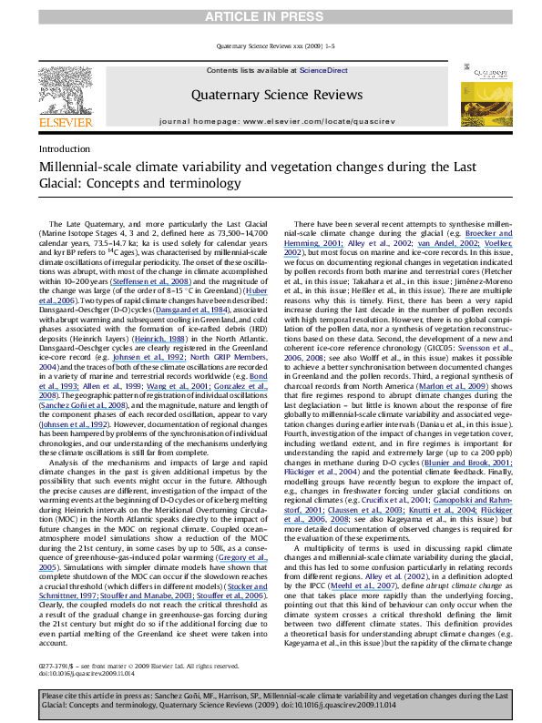 (PDF) Millennial-scale climate variability and vegetation changes ...
