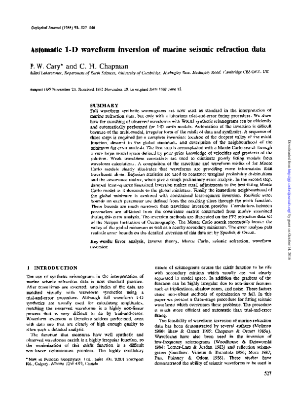 (PDF) Automatic 1-D waveform inversion of marine seismic refraction data
