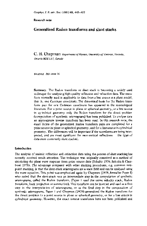 (PDF) Generalized Radon transforms and slant stacks