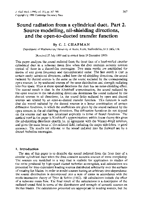 (PDF) Sound radiation from a cylindrical duct. Part 2. Source modelling ...