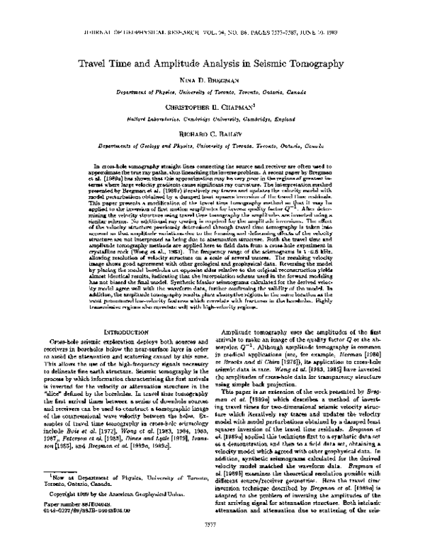 (PDF) Travel time and amplitude analysis in seismic tomography
