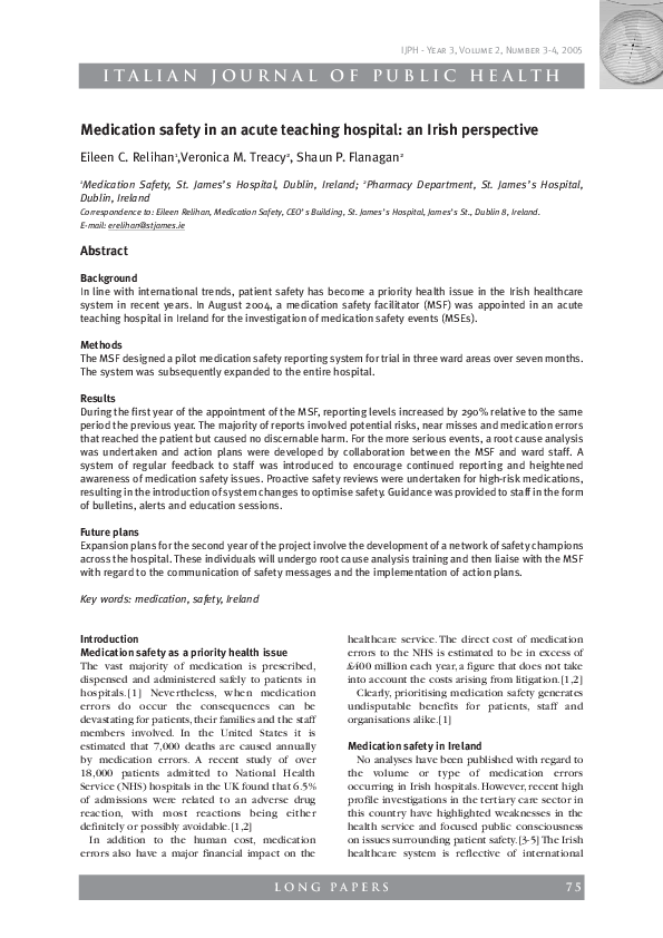 (PDF) Medication safety in an acute teaching hospital: an Irish perspective